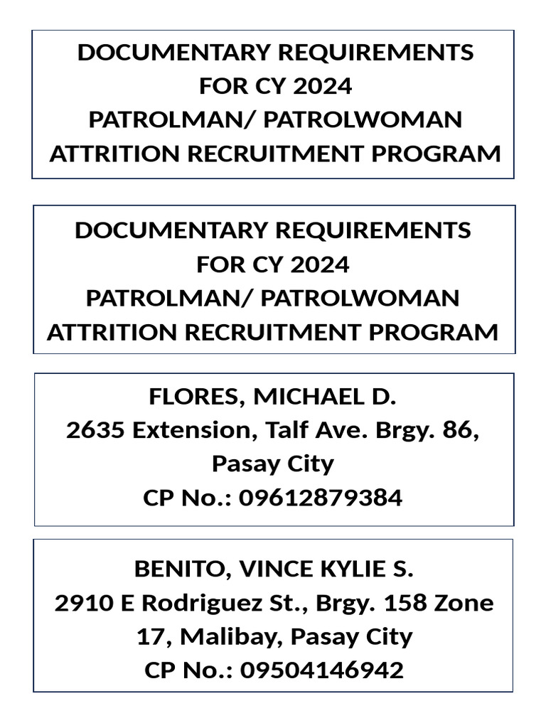 2024 Patrolman Recruitment Docs | PDF