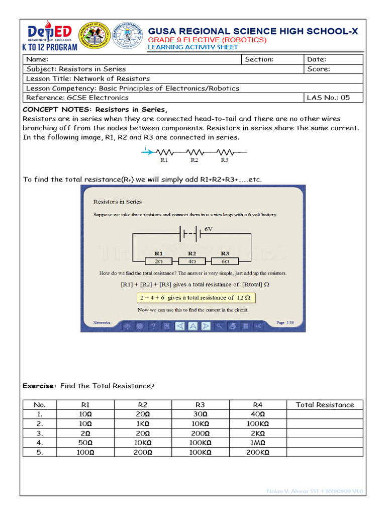 Omhs Law in Combination of Resistors | PDF | Series And Parallel ...