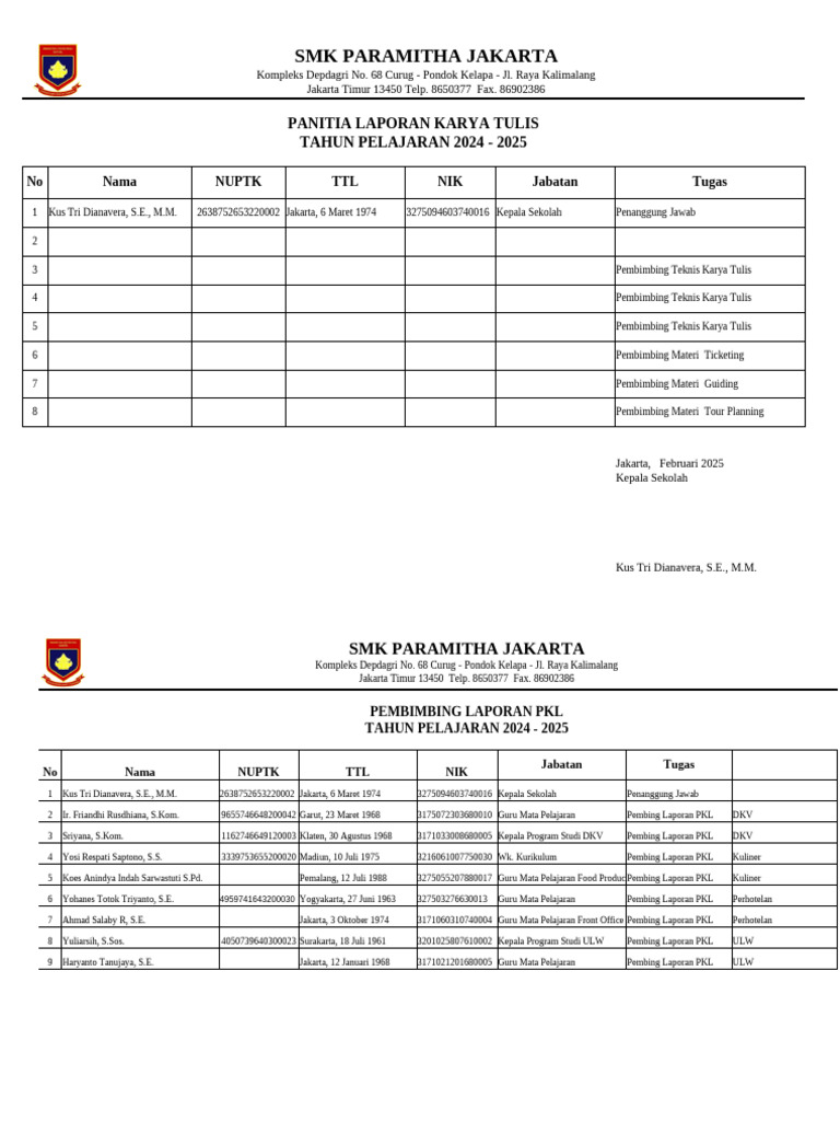 Daftar Pembimbing Laporan PKL | PDF