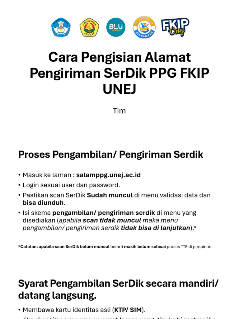 Panduan Pengisian Alamat SerDik PPG UNEJ | PDF