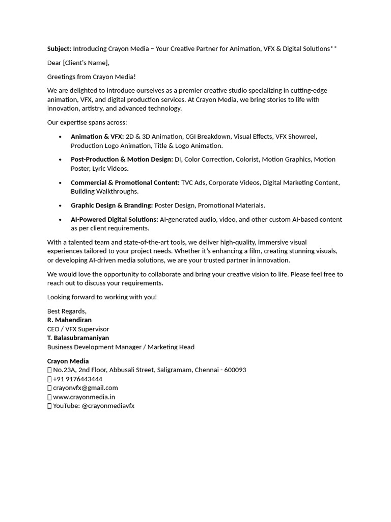 Crayon Media Intro Letter | PDF