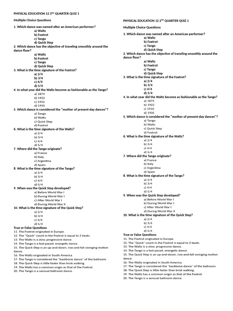 Dance Forms and Their Origins Quiz | PDF | Ballroom Dance | Performing Arts