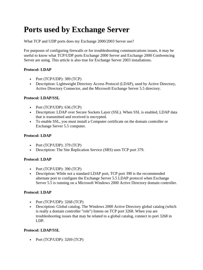 Ports Used by Exchange Server | PDF | Port (Computer Networking ...