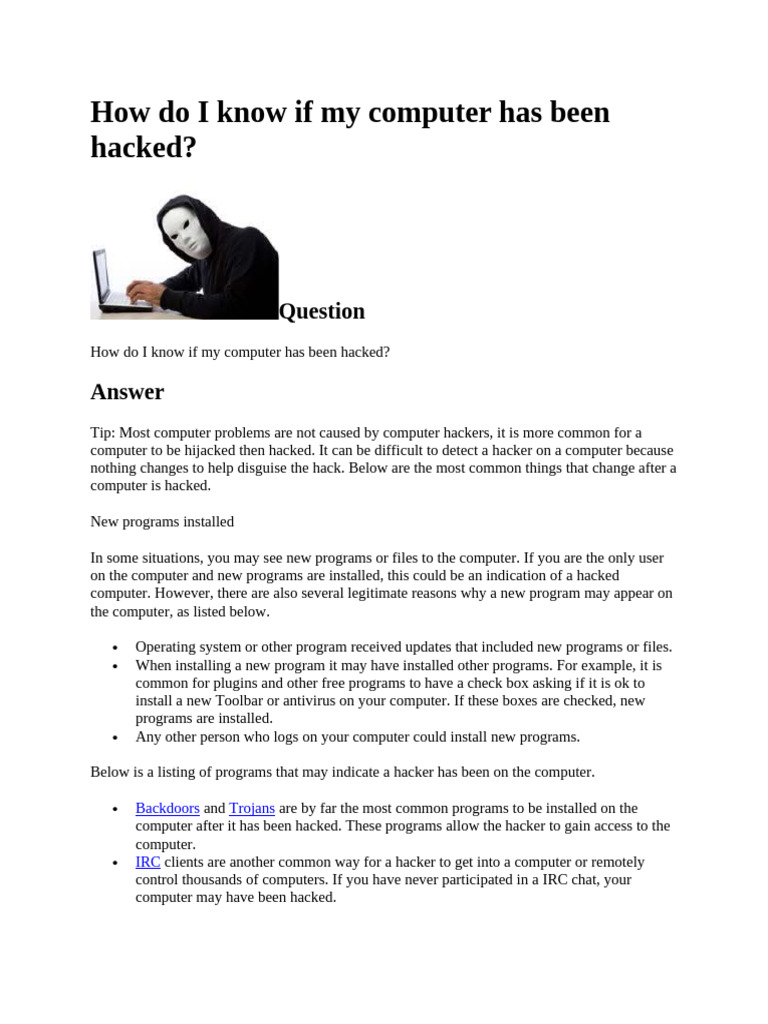 Signs Your Computer May Be Hacked | PDF | Malware | Antivirus Software