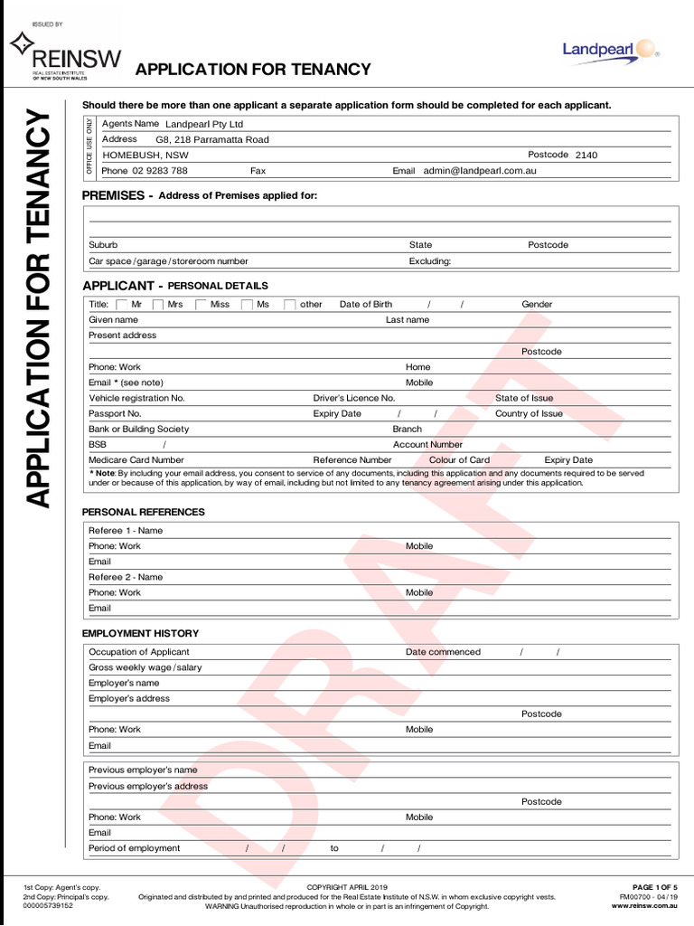 Tenancy Application Form Template | PDF | Leasehold Estate | Lease