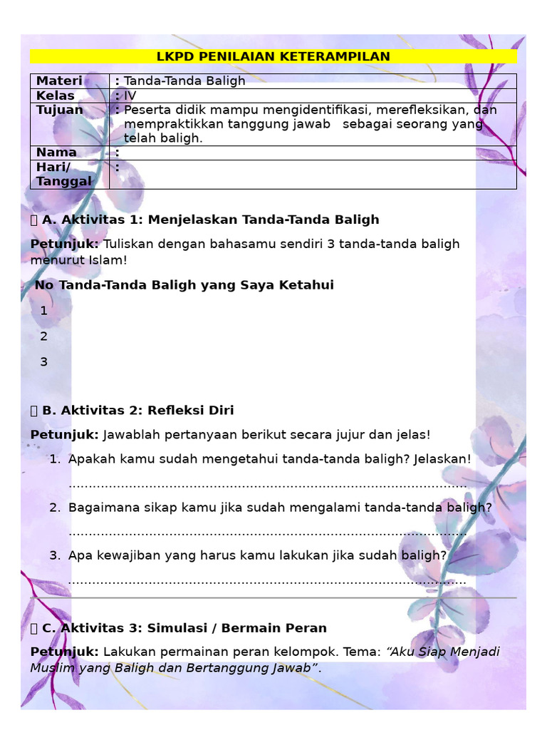 LKPD Tanda-Tanda Baligh Kelas IV | PDF