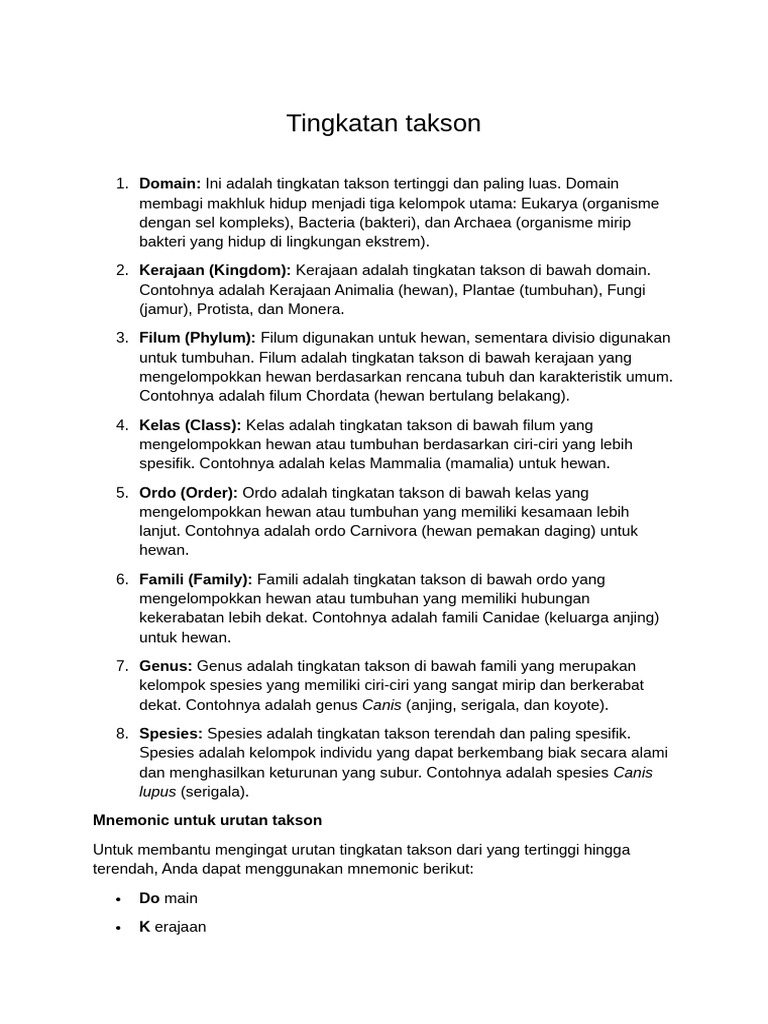 Tingkatan Takson dalam Klasifikasi Makhluk Hidup | PDF