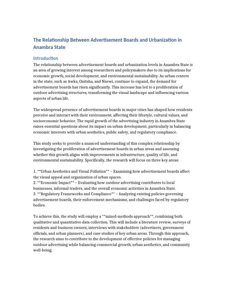 Advertisement Boards and Urbanization Anambra | PDF | Advertising | Policy