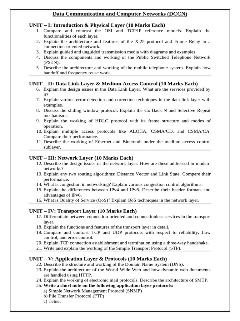 Data Communication and Computer Networks Important Questions | PDF | Computer Network | Internet ...