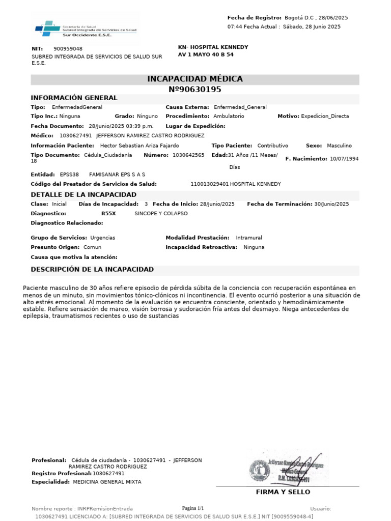 Copia de IncapacidadMedica Kevin Arango | PDF | Cuidado de la salud ...