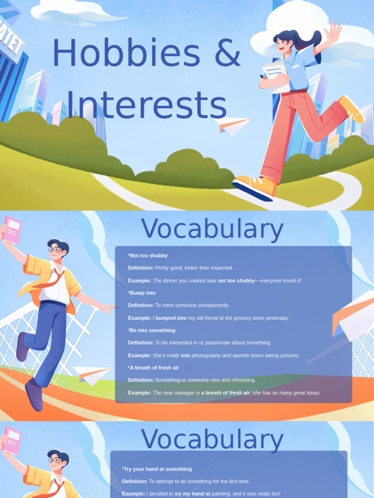 Hobbies and Interests Vocabulary Guide | PDF | Verb | Adjective