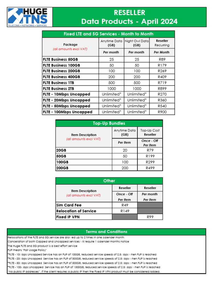 HTNS - FLTE and 5G Price List - Reseller - April 2024 | PDF | Computing ...