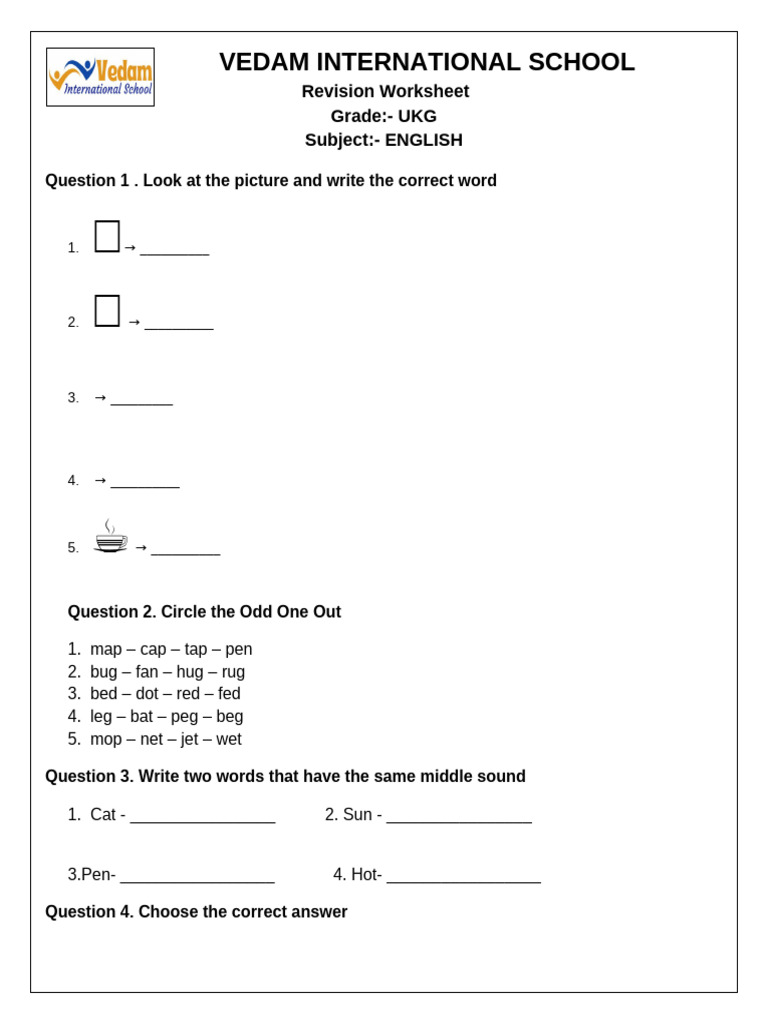 UKG English Revision Worksheet | PDF