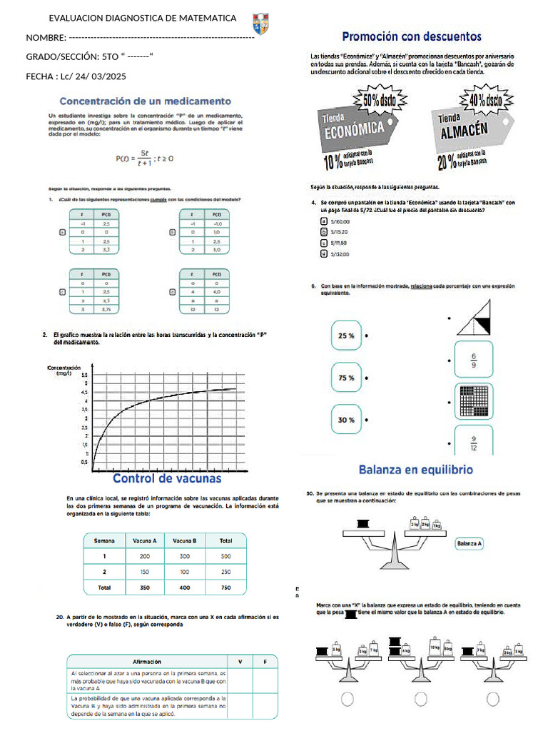 Evaluacion Diagnostica 5to Sec - 2025 | PDF