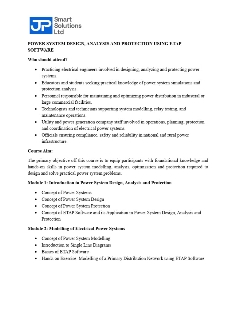 Power System Design with ETAP Training | PDF | Electric Power | Electricity