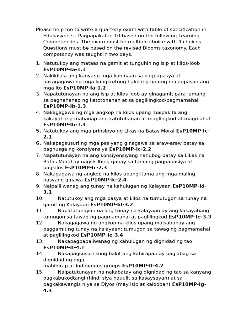 List of LCs For 1st Grading | PDF