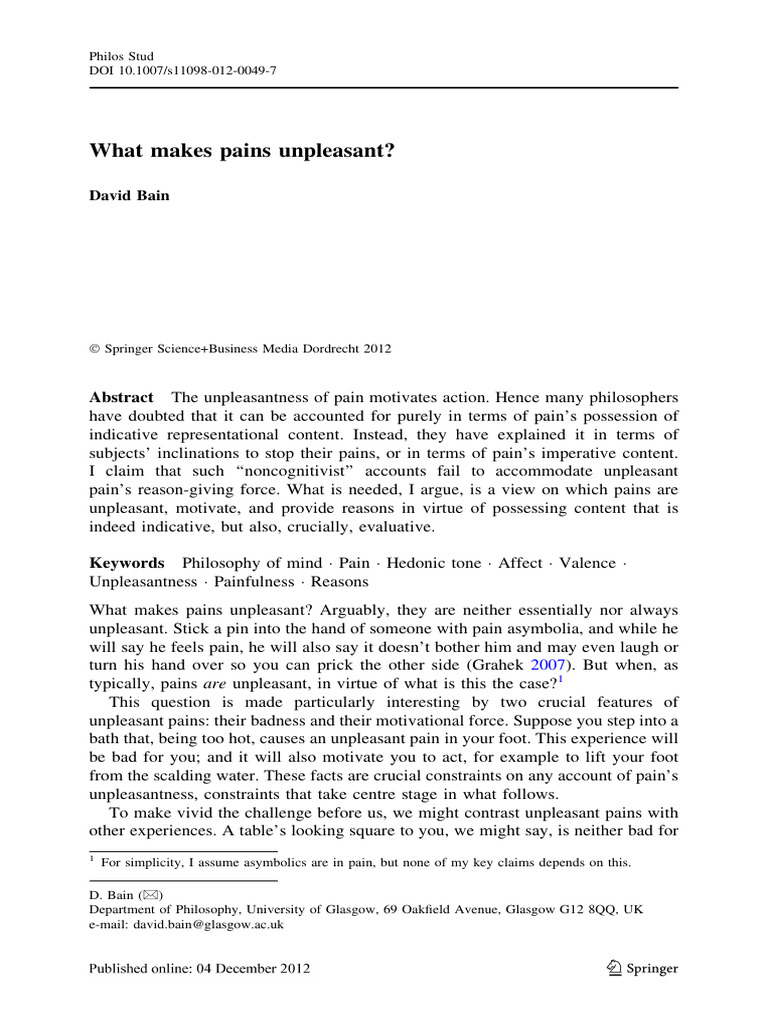 Understanding Pain's Unpleasantness | PDF | Experience | Pain