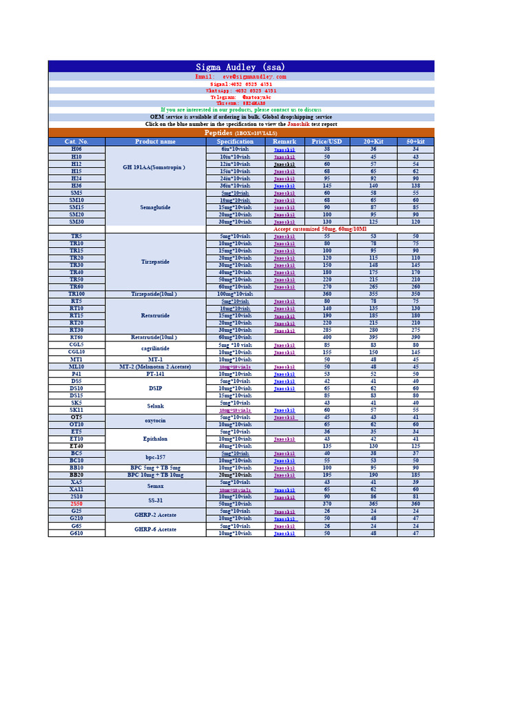 Sigma Audley Peptides Pricing Overview | PDF | Biologically Based ...