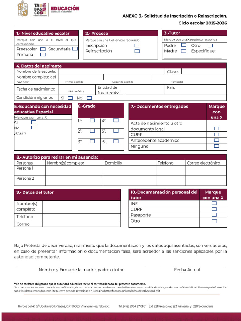 Solicitud de Inscripción-Reinscripción Anexo3 2025-2026-1 | PDF