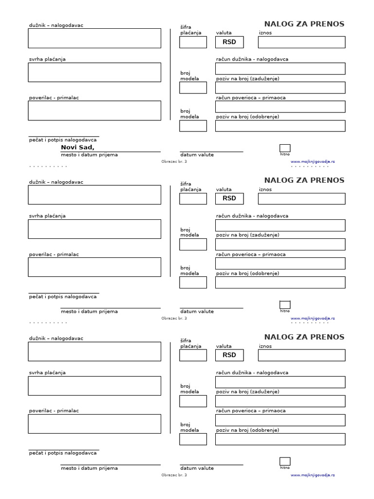 Nalog Za Prenos-3 Prazna | PDF