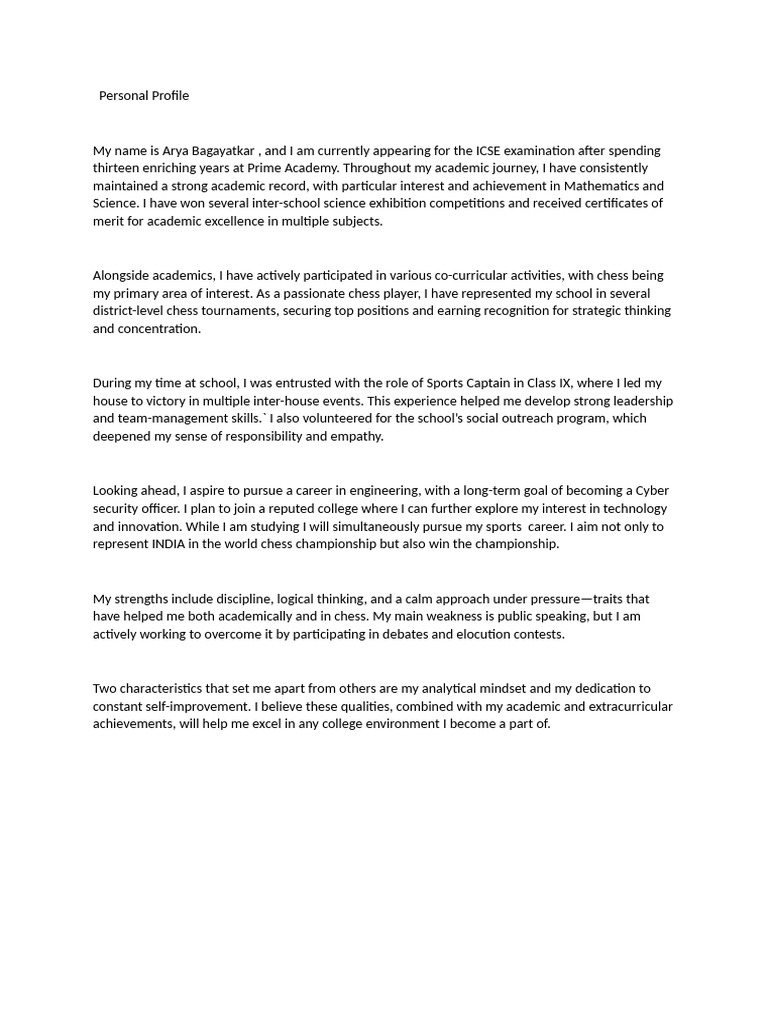 Personal Profile | PDF