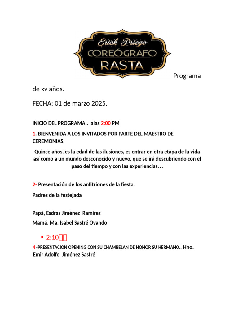 Programa de XV Años | PDF