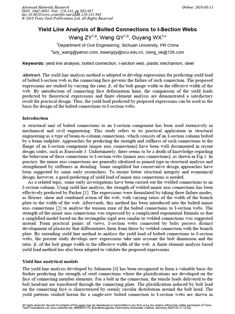Yield Line Analysis of Bolted Connections To I-Section Webs | PDF ...