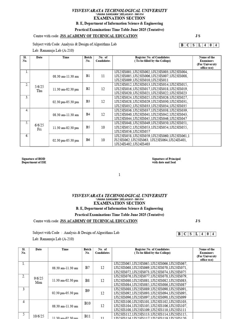4th Sem Practical Exam TT Even - June - 2024-25 | PDF | Chess Theory ...