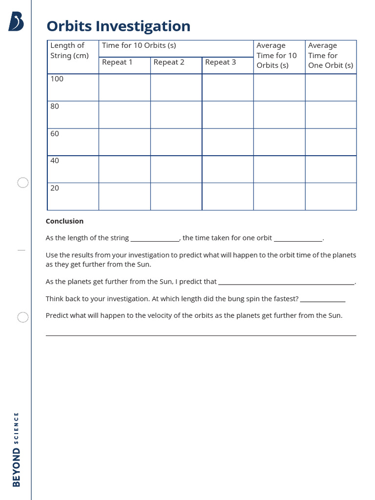 Investigating Orbits Worksheet LA | PDF