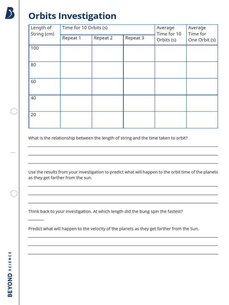 Investigating Orbits Worksheet | PDF