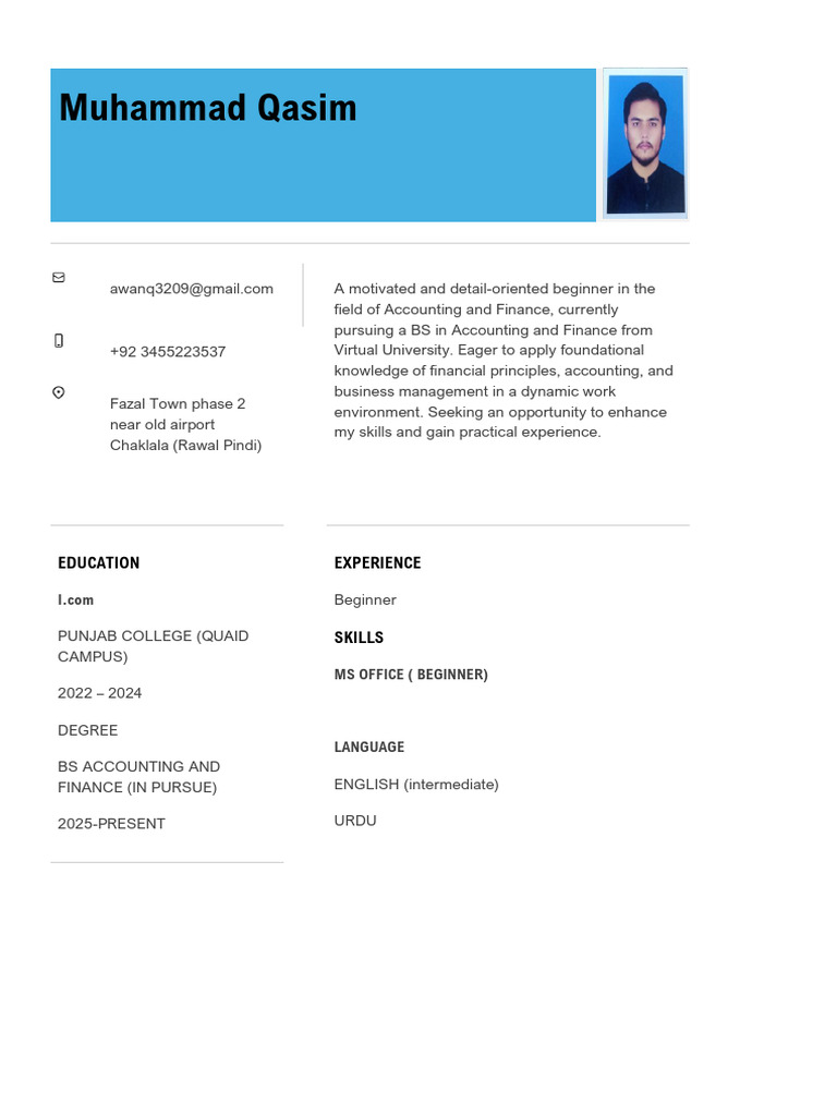 Muhammad Qasim: Education Experience | PDF