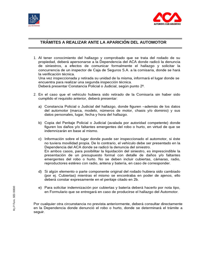 ROBO TOTAL - Aparicion Del Vehiculo | PDF
