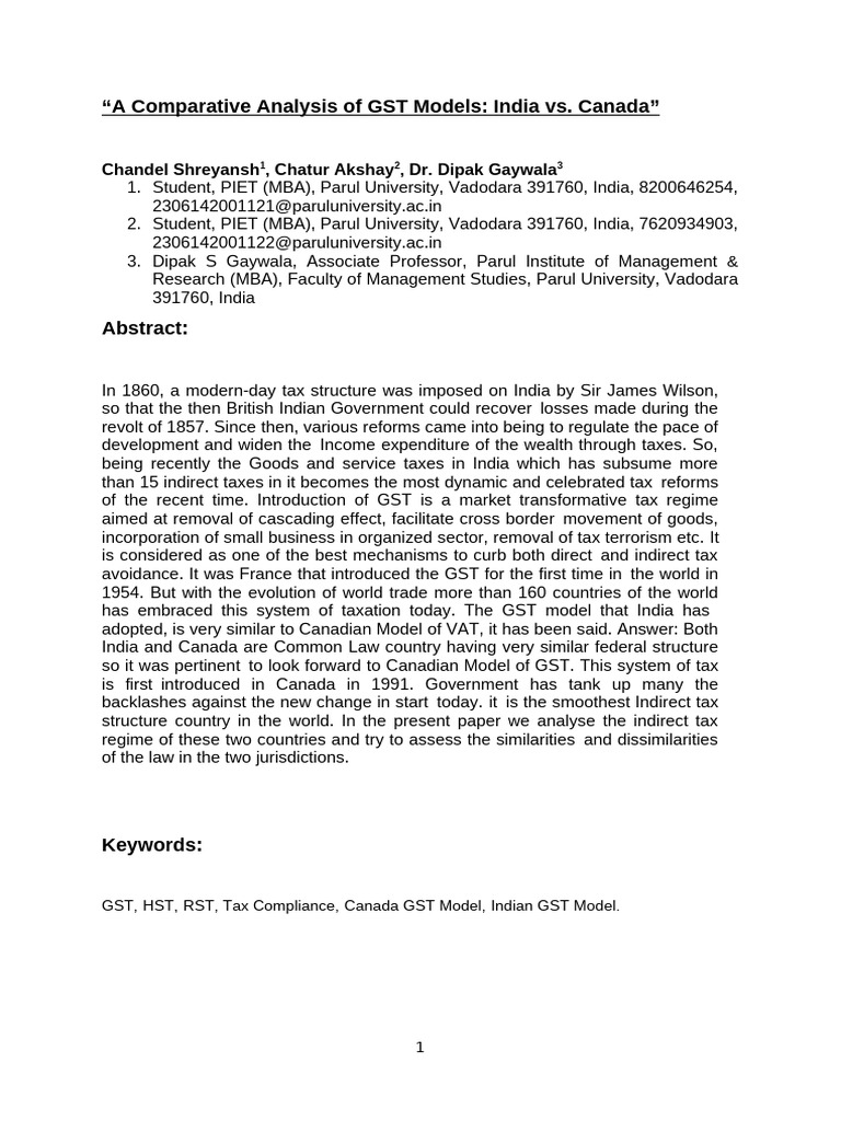 Comparative GST Models: India & Canada | PDF