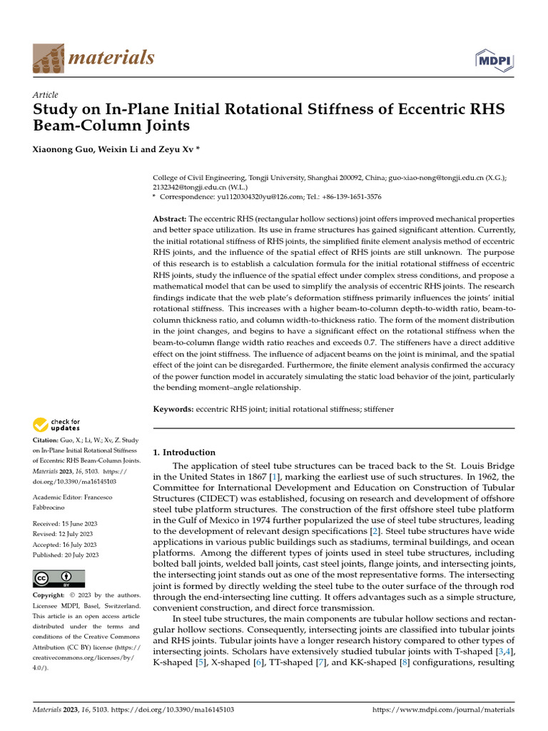 Study On In-Plane Initial Rotational Stiffness of Eccentric RHS Beam ...