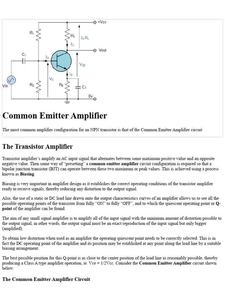 Common Emitter Amplifier Overview | PDF | Amplifier | Bipolar Junction ...