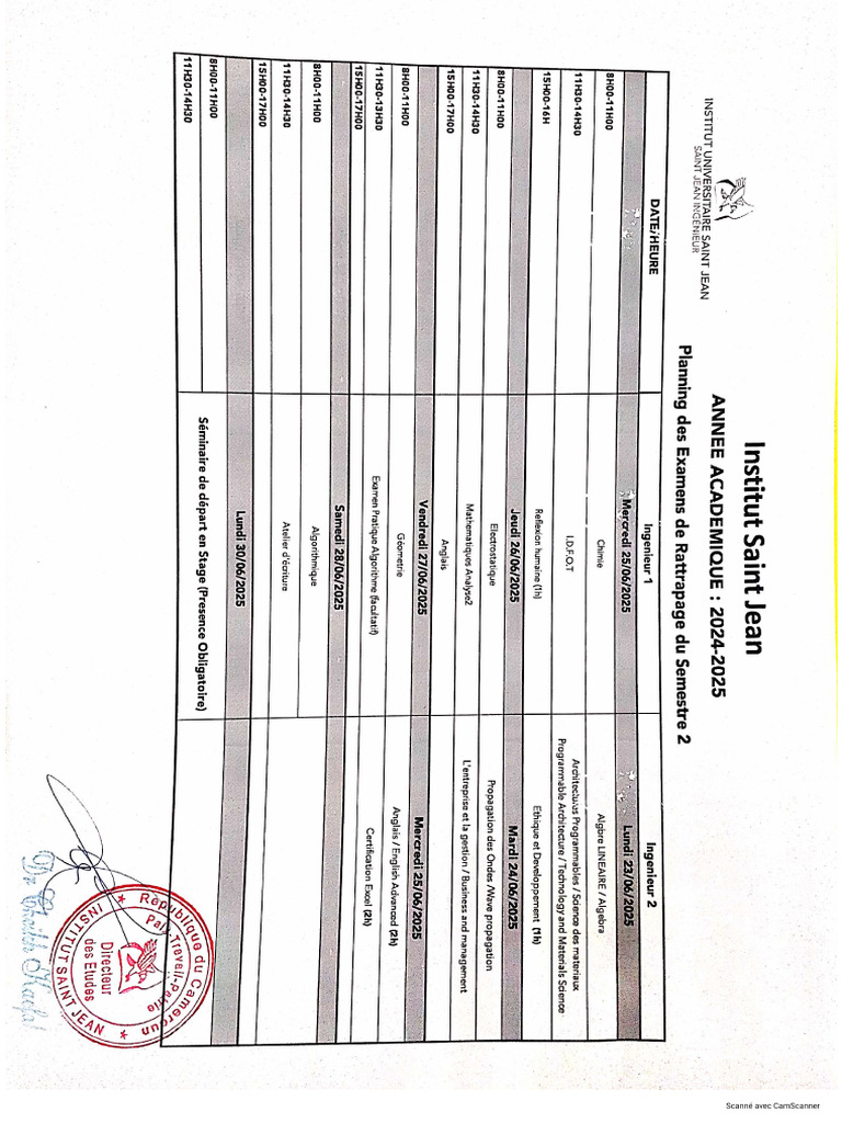 Planning Examen de Rattrapage SEMESTRE2 2025 - SCAN | PDF