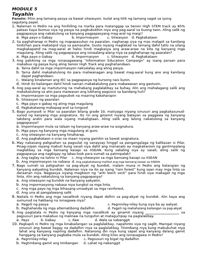 EsP10 Q1 Mod5-9-Activity-Sheet | PDF