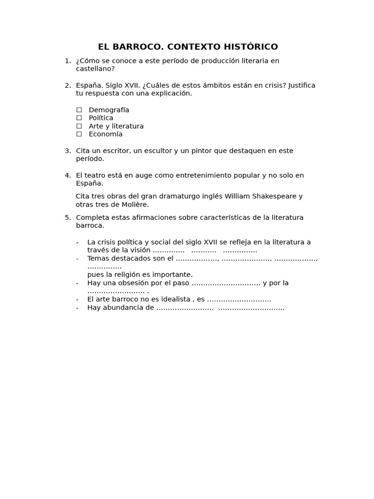 El Barroco. Contexto Histórico | PDF