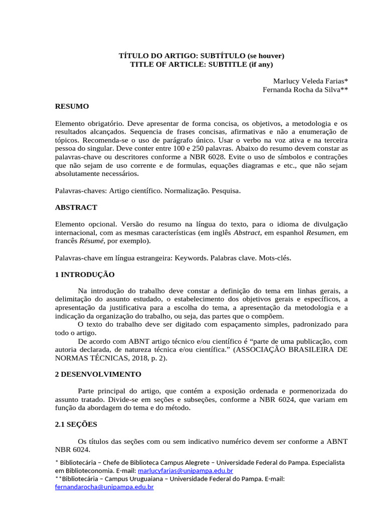 Template de Artigo Cientifico Atualizado de Acordo Com Abnt NBR 6022 ...
