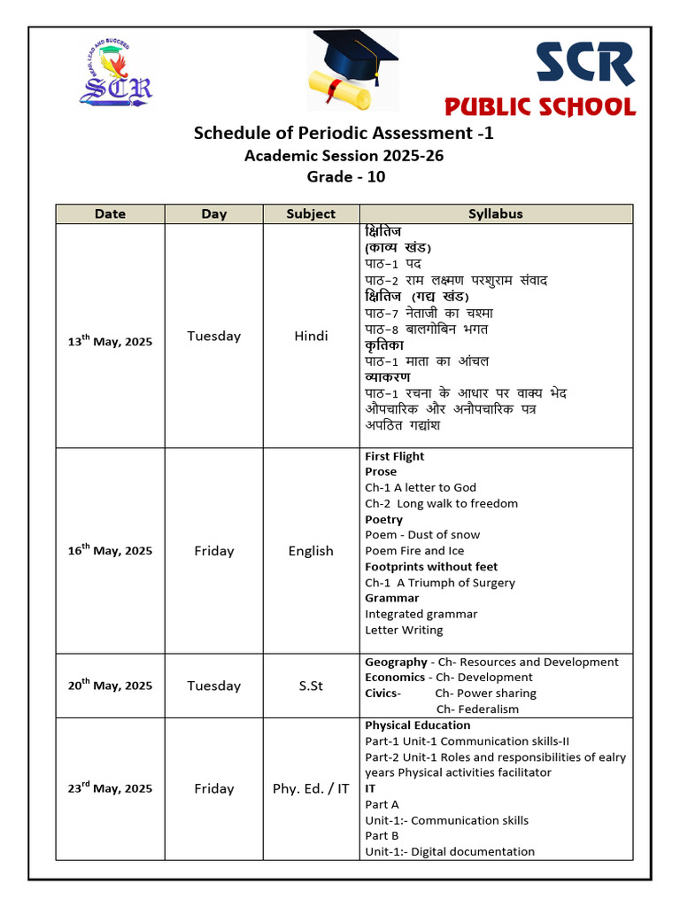 Public School: Schedule of Periodic Assessment - 1 | PDF | Mathematics ...