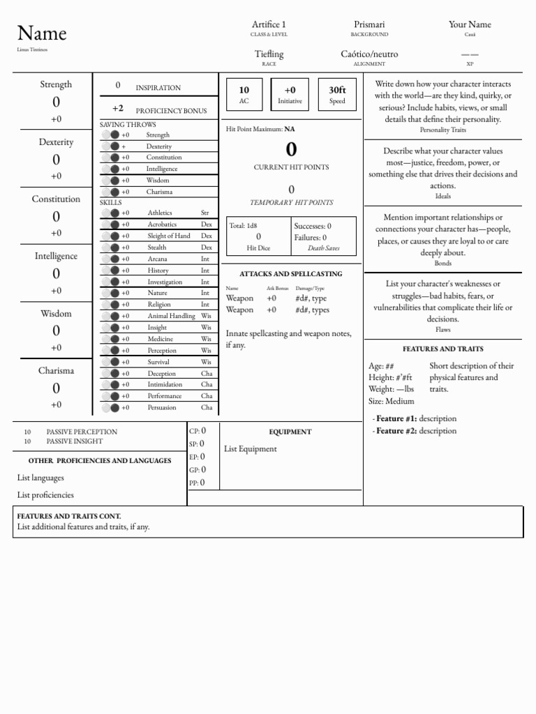 Character Sheet Template | PDF