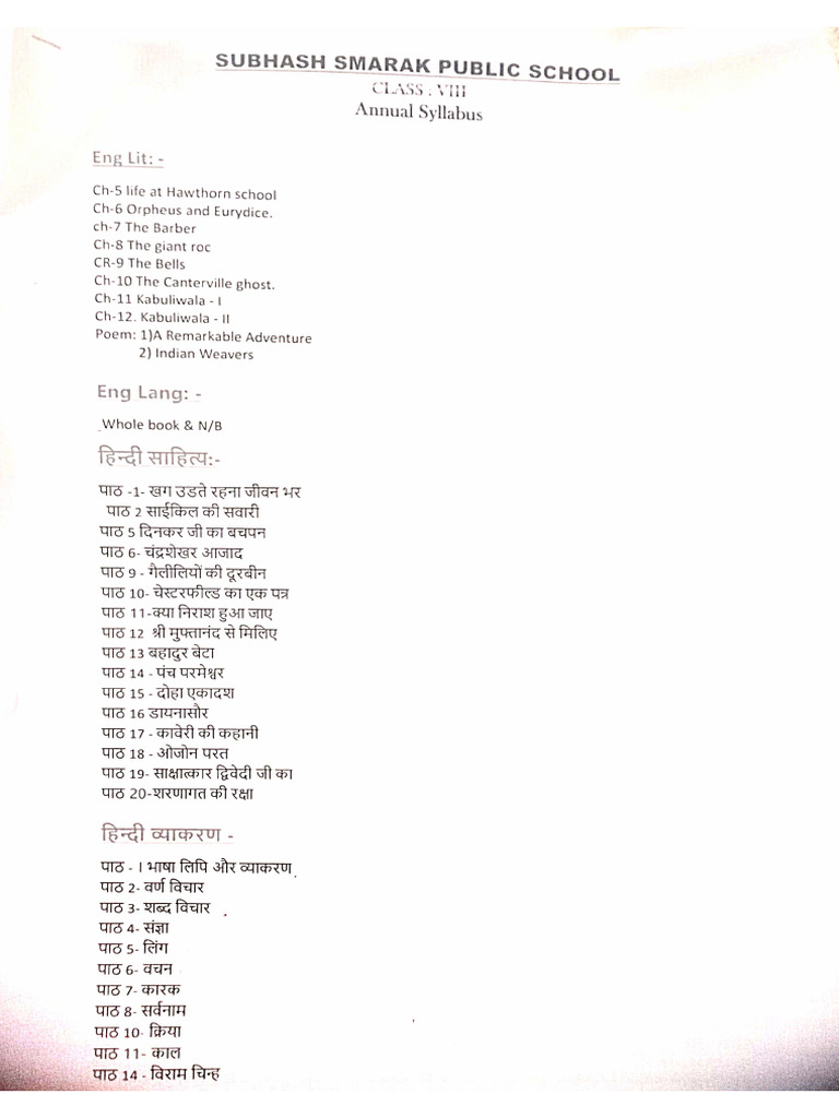 Class Viii Syllabus | PDF