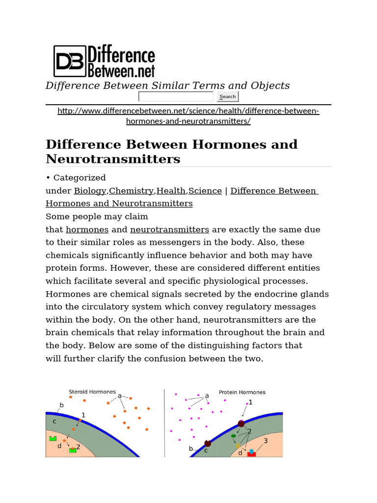 Hormones and Neurotransmitters | PDF | Neurotransmitter | Hormone