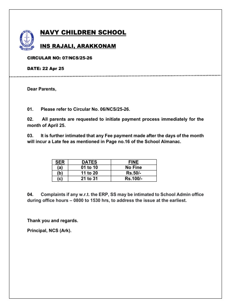 Circular 07 Late Fee | PDF