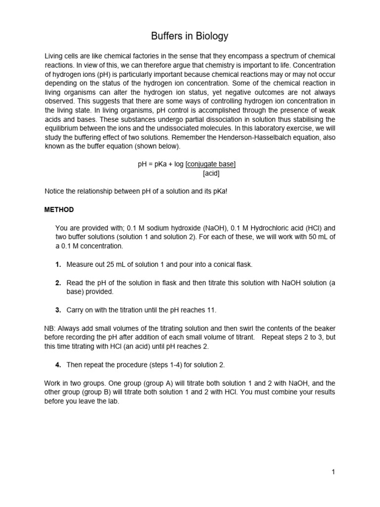 Practical 1 - Buffers in Biology - 2022 | PDF | Ph | Buffer Solution
