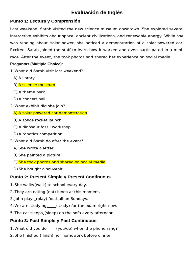Evaluacion Ingles | PDF