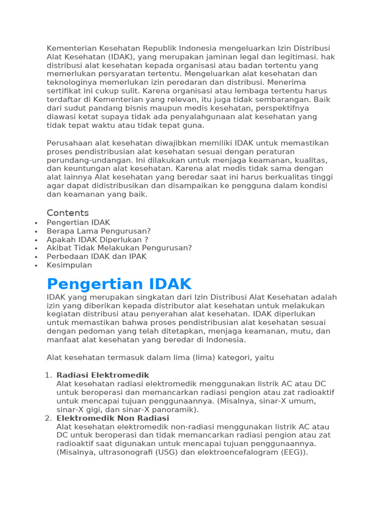 Pengertian dan Proses IDAK Alat Kesehatan | PDF