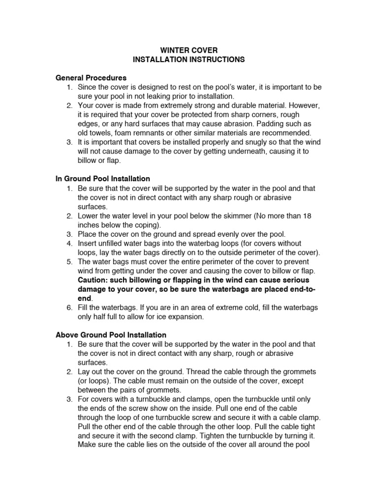 Fabrene Winter Cover Instructions | PDF | Screw | Manufactured Goods