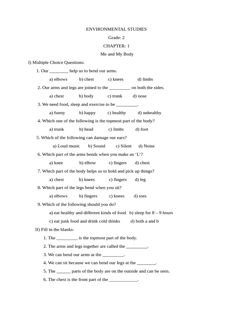 Grade 2 Evs Chapter 1-3 Questions | PDF | Foods