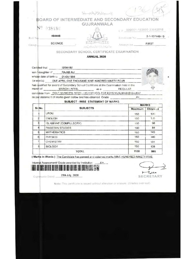 Ibrahim Matric Degree | PDF